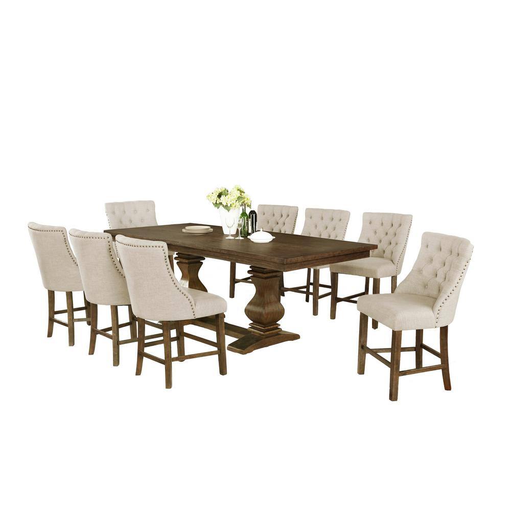 Best Quality Furniture Debra 9-Piece Rectangular Walnut Dining Table ...