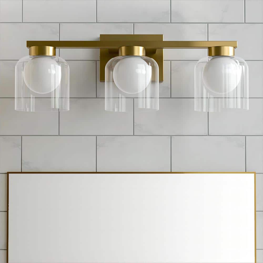 Maxax Austin 20.5 in. 3-Light Classic Brass Integrated LED Dimmable 3 ...