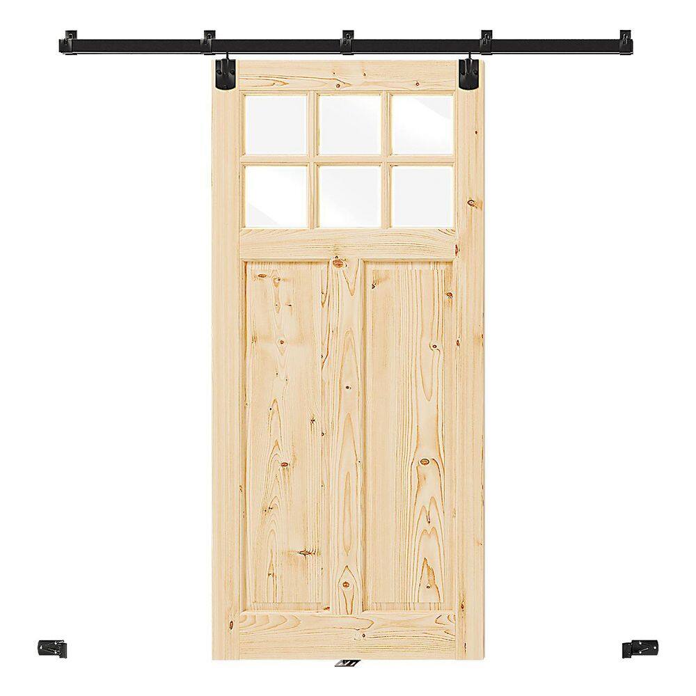 TENONER 36 in. x 80 in. 6-Lite, Clear Glass, Solid Pine Wood, Light ...
