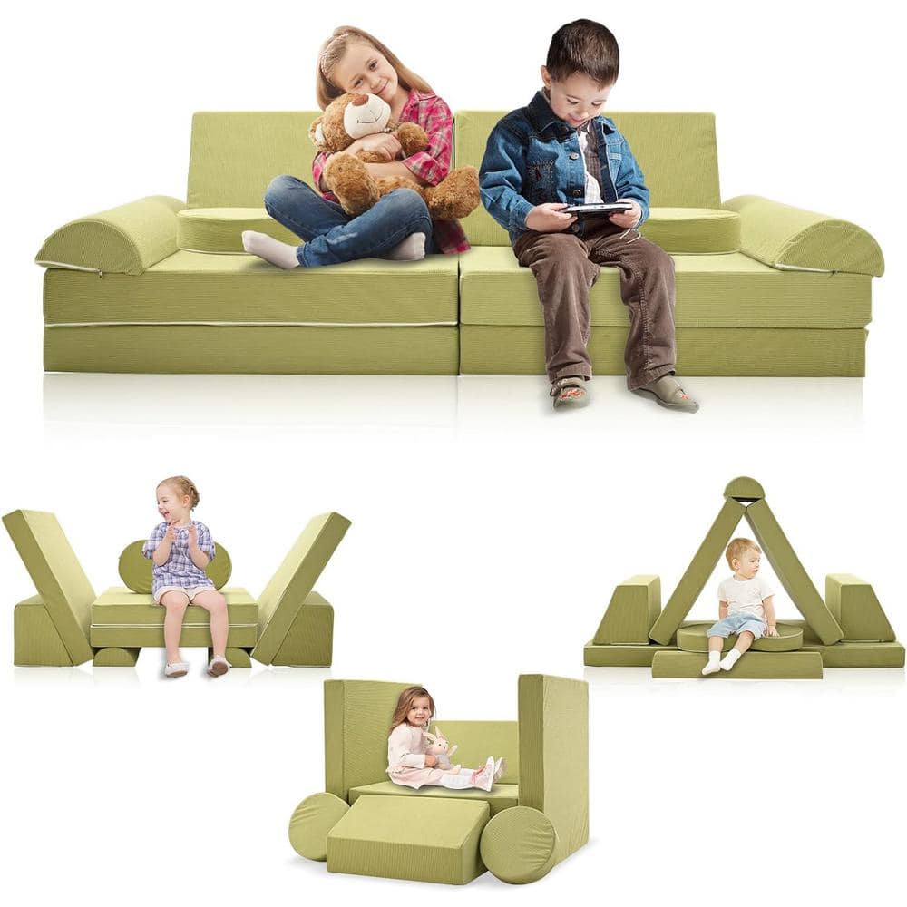 BOZTIY 10-Piece Kids Couch Sofa Modular Toddler Couch for Playroom Fold ...