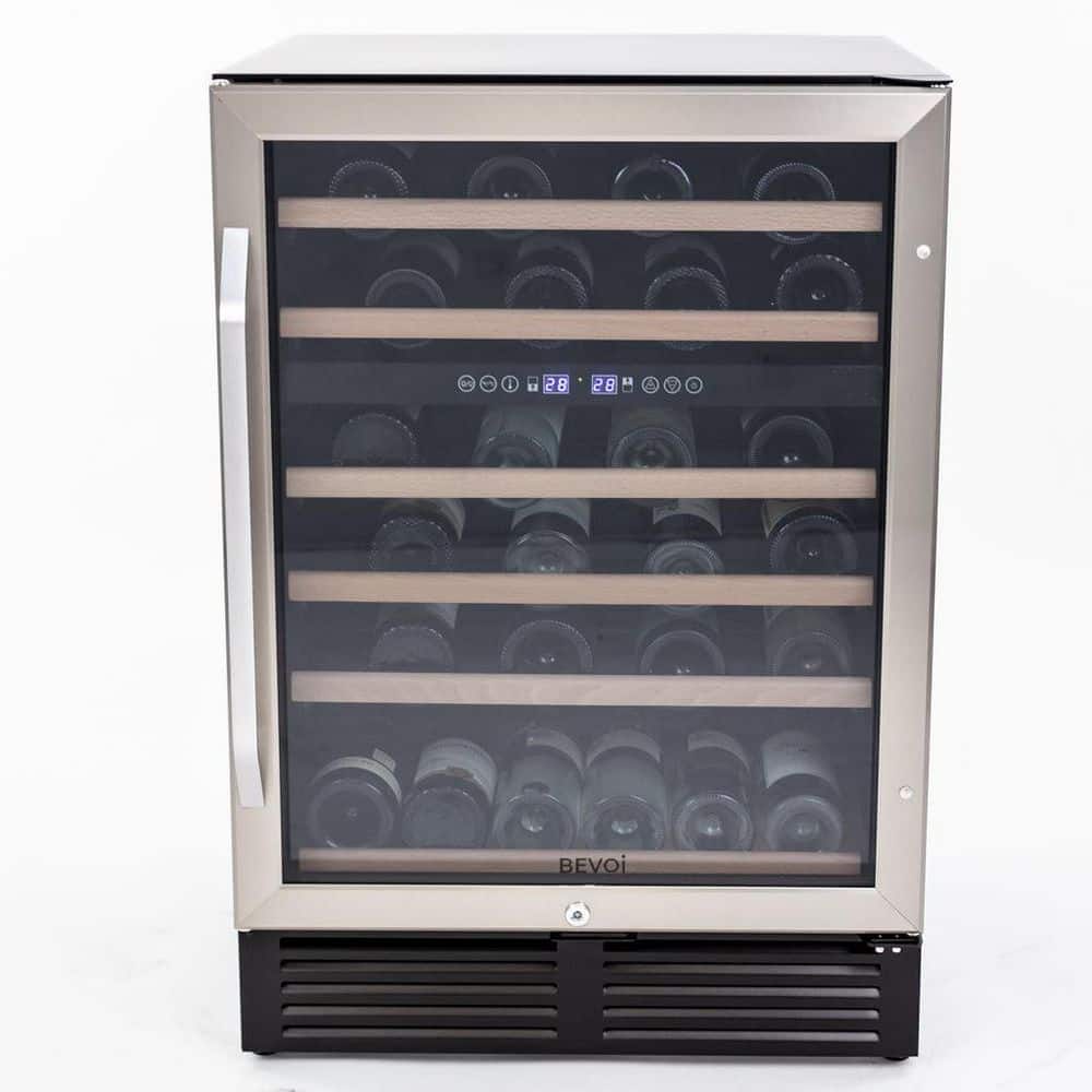 Bevoi 24 in. 49 Bottle Freestanding Dual Zone Wine Cooler in Stainless ...