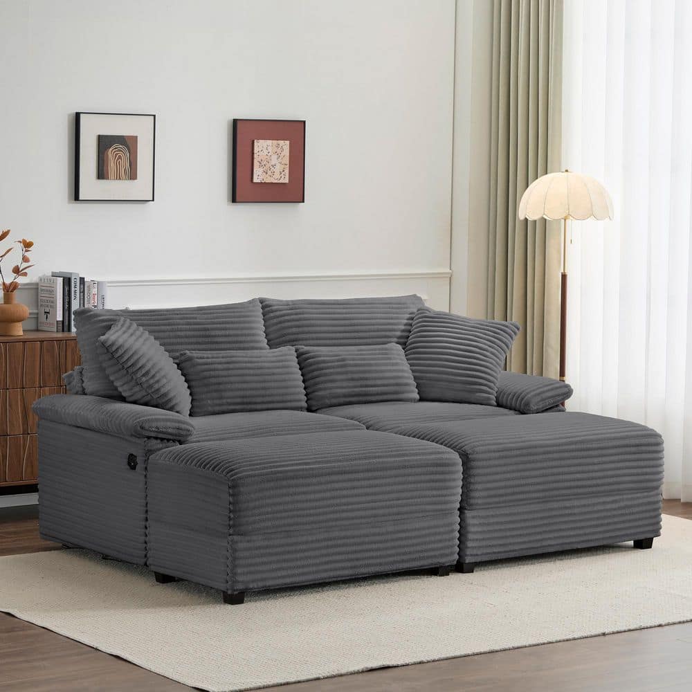 Noble House Fergal 74 in. Dark Gray Polyester 2-Arm Double Chaise ...
