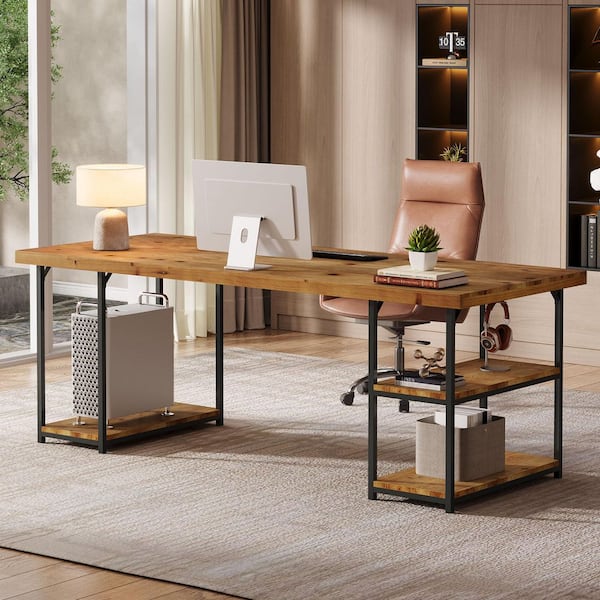 TRIBESIGNS WAY TO ORIGIN 71 in. Rectangular Brown Solid Wood Computer ...