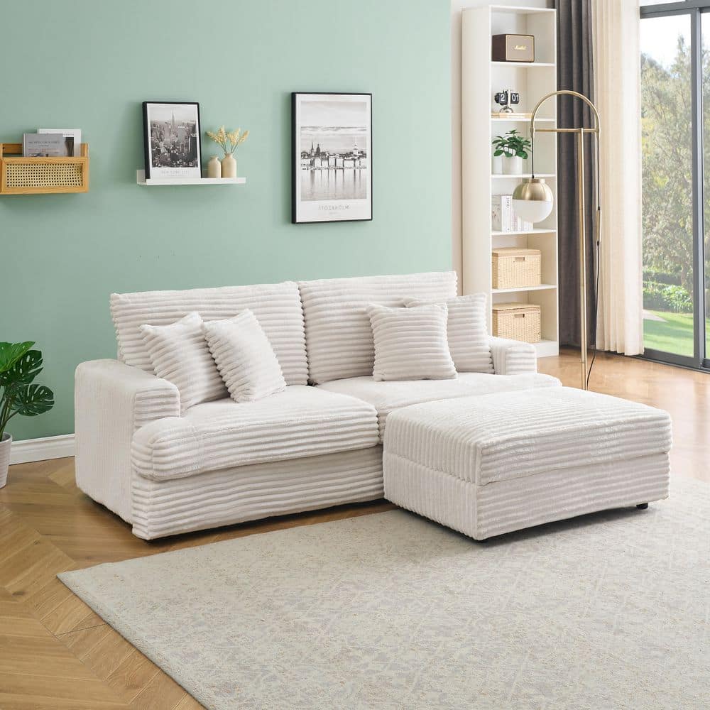 Noble House Deborah 88.58 in. Corduroy Upholstered Sectional Sofa in ...