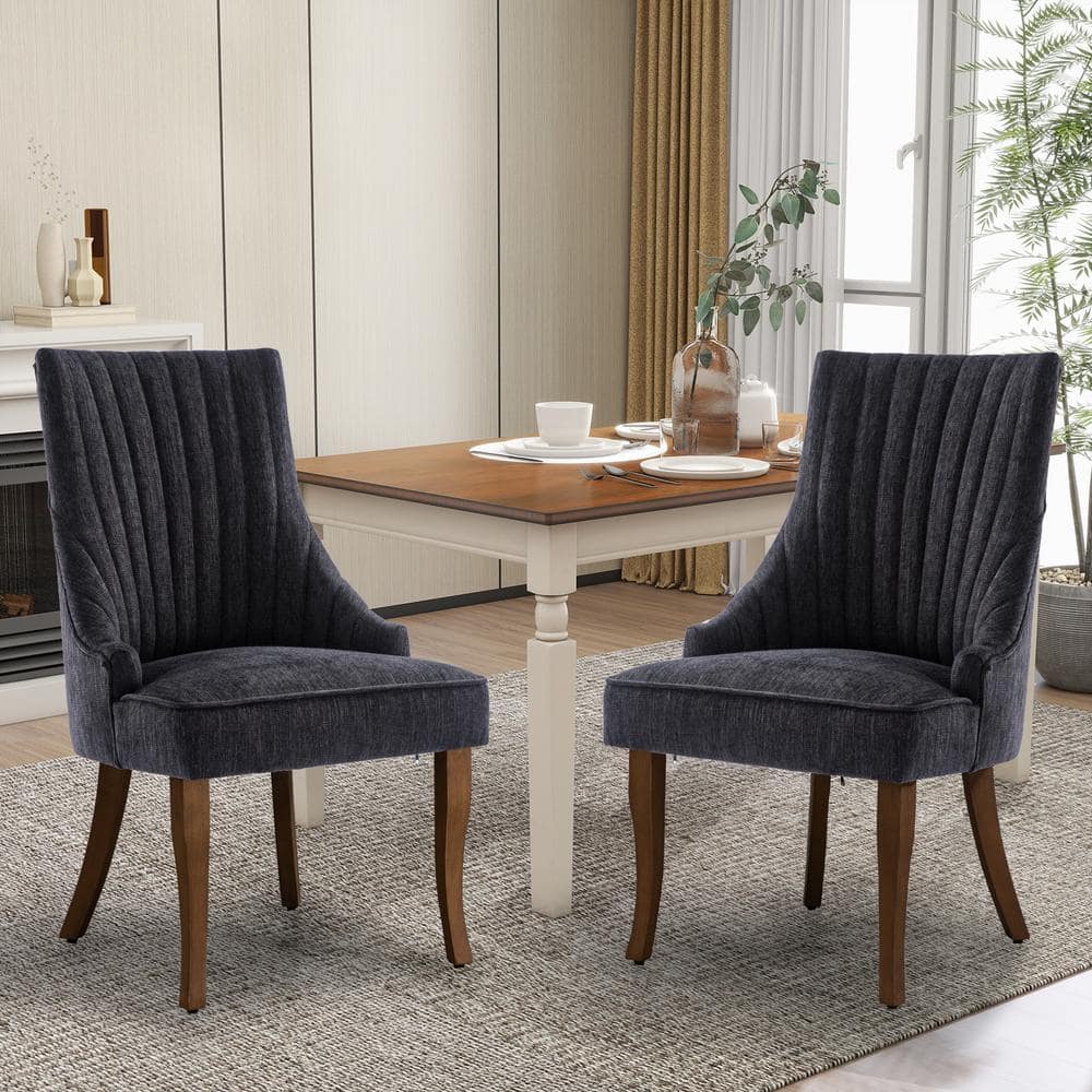 WONDER COMFORT Comfy Black Linen Channel Tufted Upholstered Dining ...