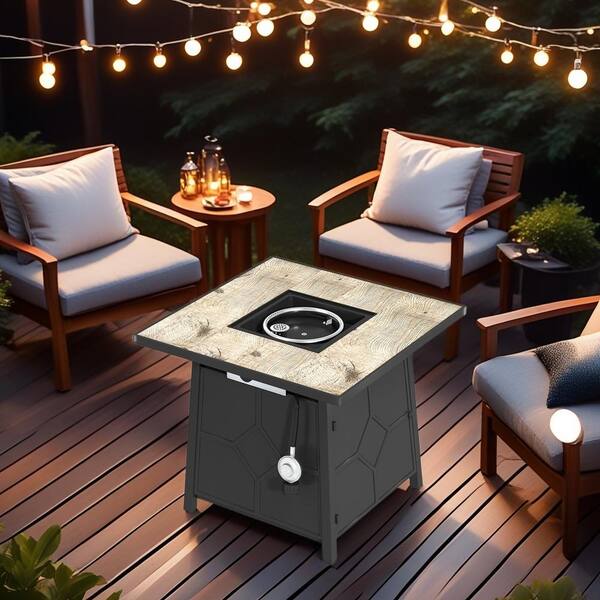 Kahomvis Gray 28 in. 40,000 BTU Square Outdoor Propane Gas Fire Pit ...