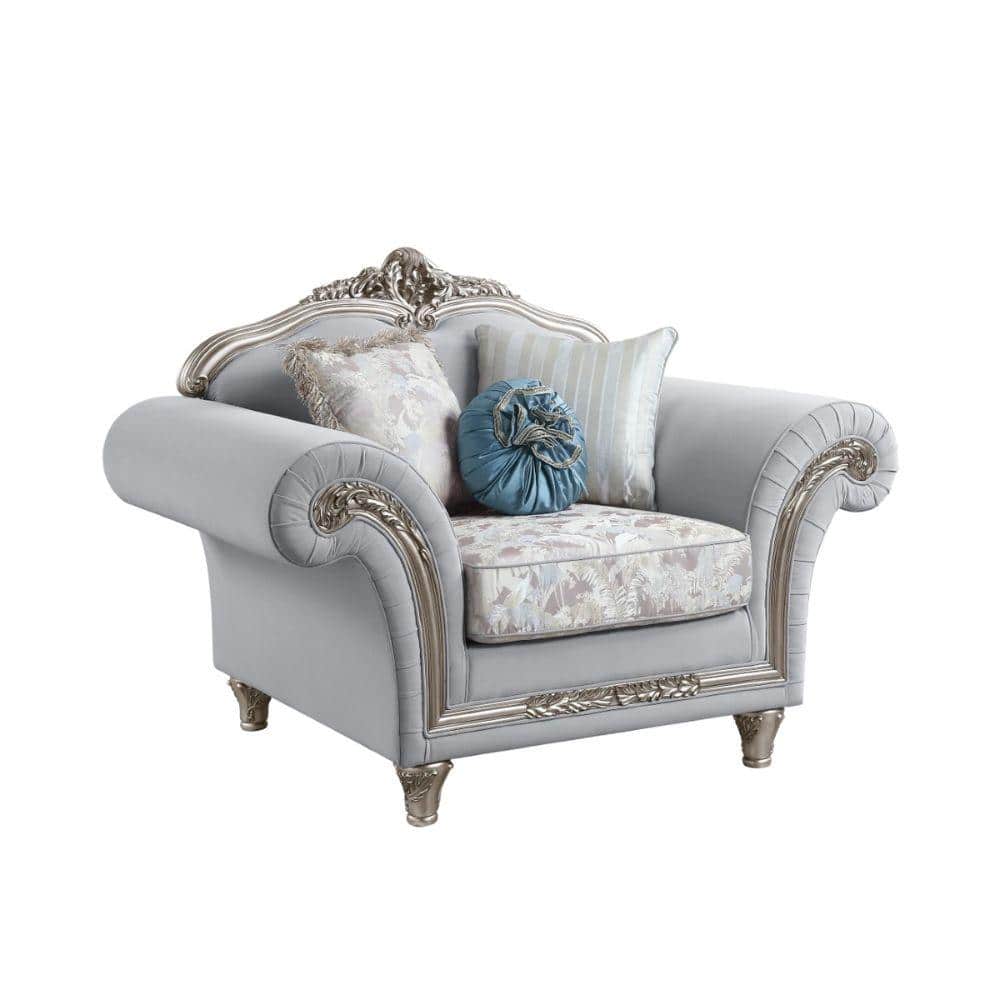 Benjara Gray and Silver Fabric Accent Chair with Box Cushion BM276226 ...