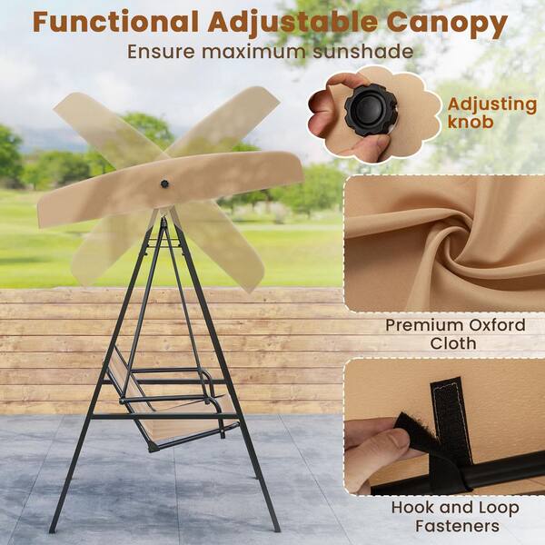 WELLFOR 2-Person Metal Patio Swing with Beige Adjustable WELLFOR 2-Person Metal Patio Swing with Beige Adjustable