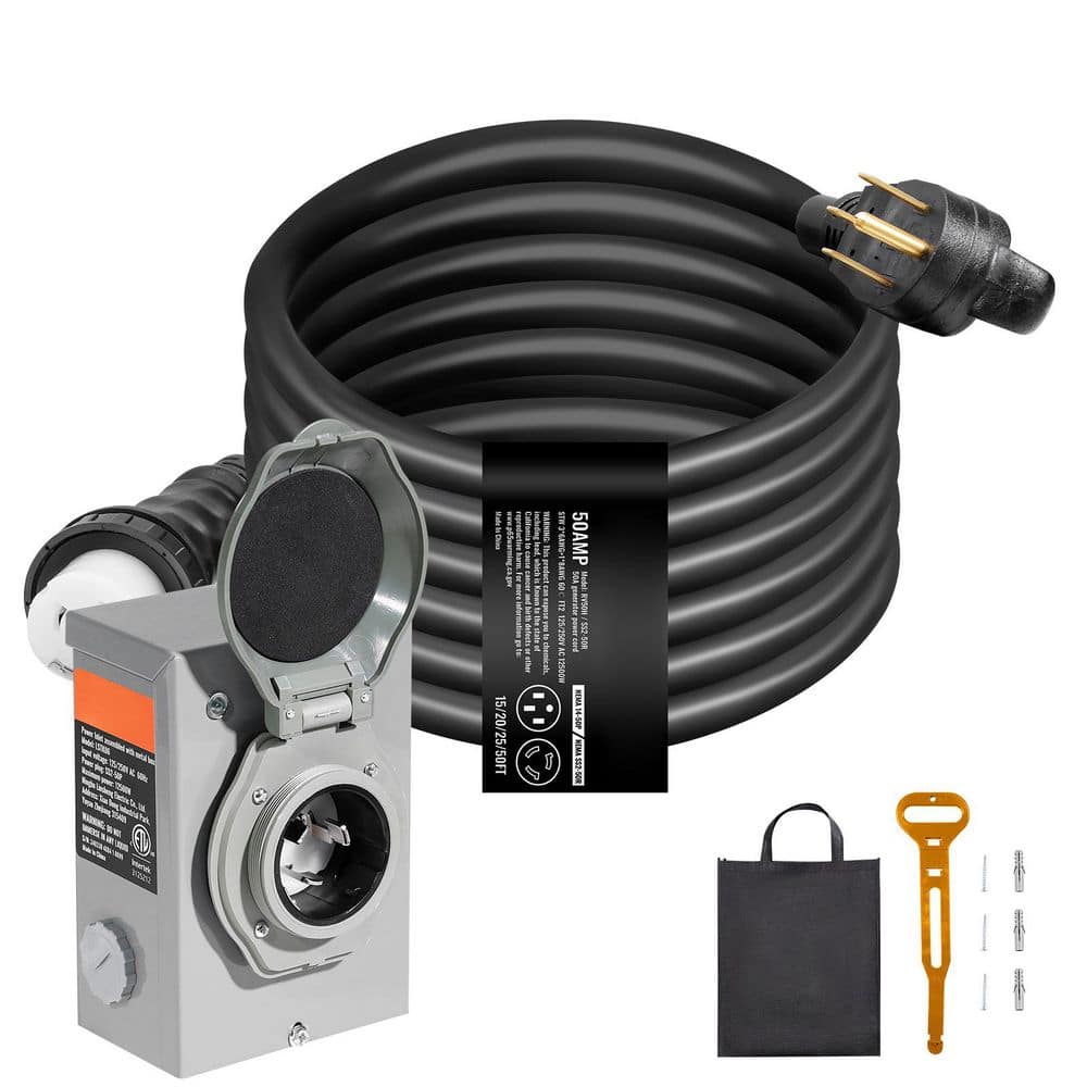 SVOPES 25 ft. 50 Amp 125 V Generator Extension Cord & Power Inlet Box ...