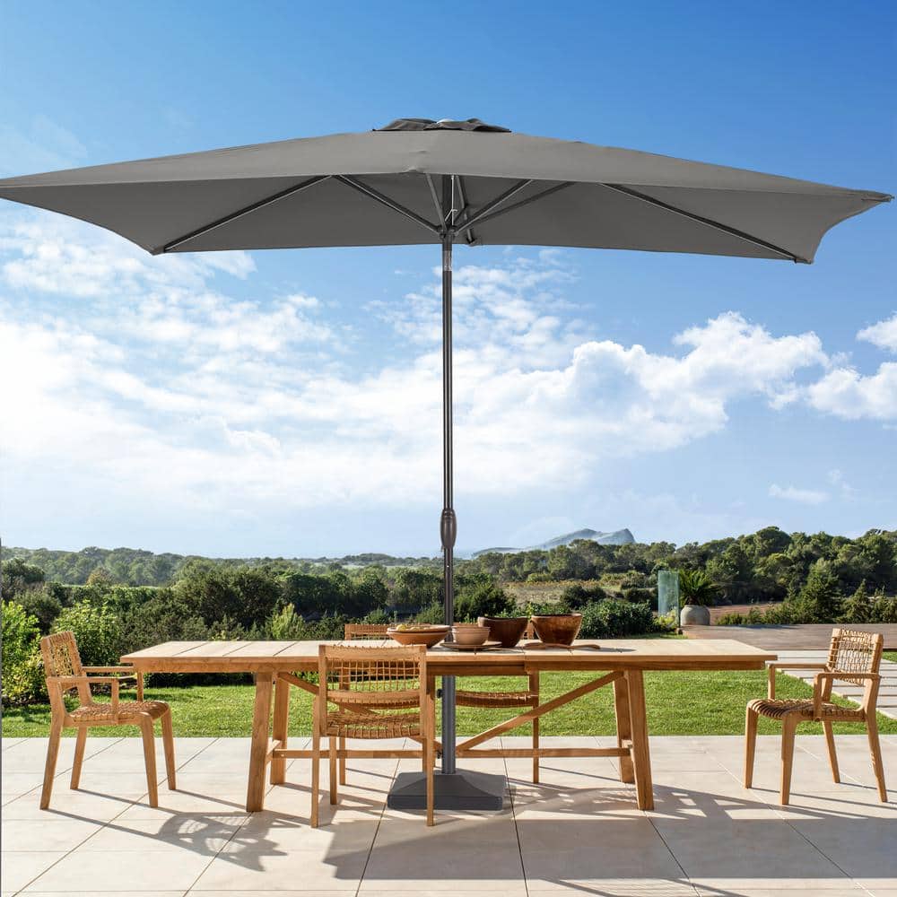 Sonkuki 6 ft. x 9 ft. Rectangular Steel Patio Market Umbrella with Push ...