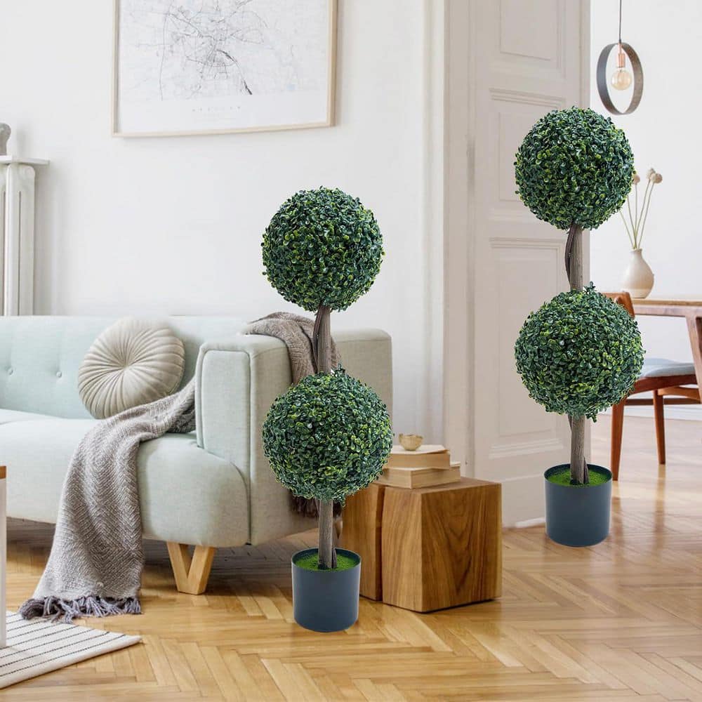 Garvee 2.9 ft. Topiary Trees Artificial Milan Grass Ball Topiary Trees ...
