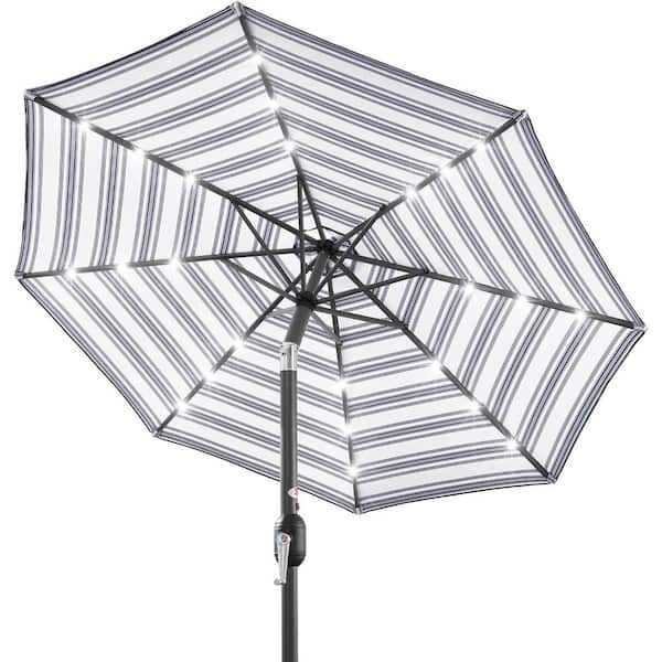 10 ft. Steel Pole Market Solar Push-Button Tilt Patio Umbrella in ...