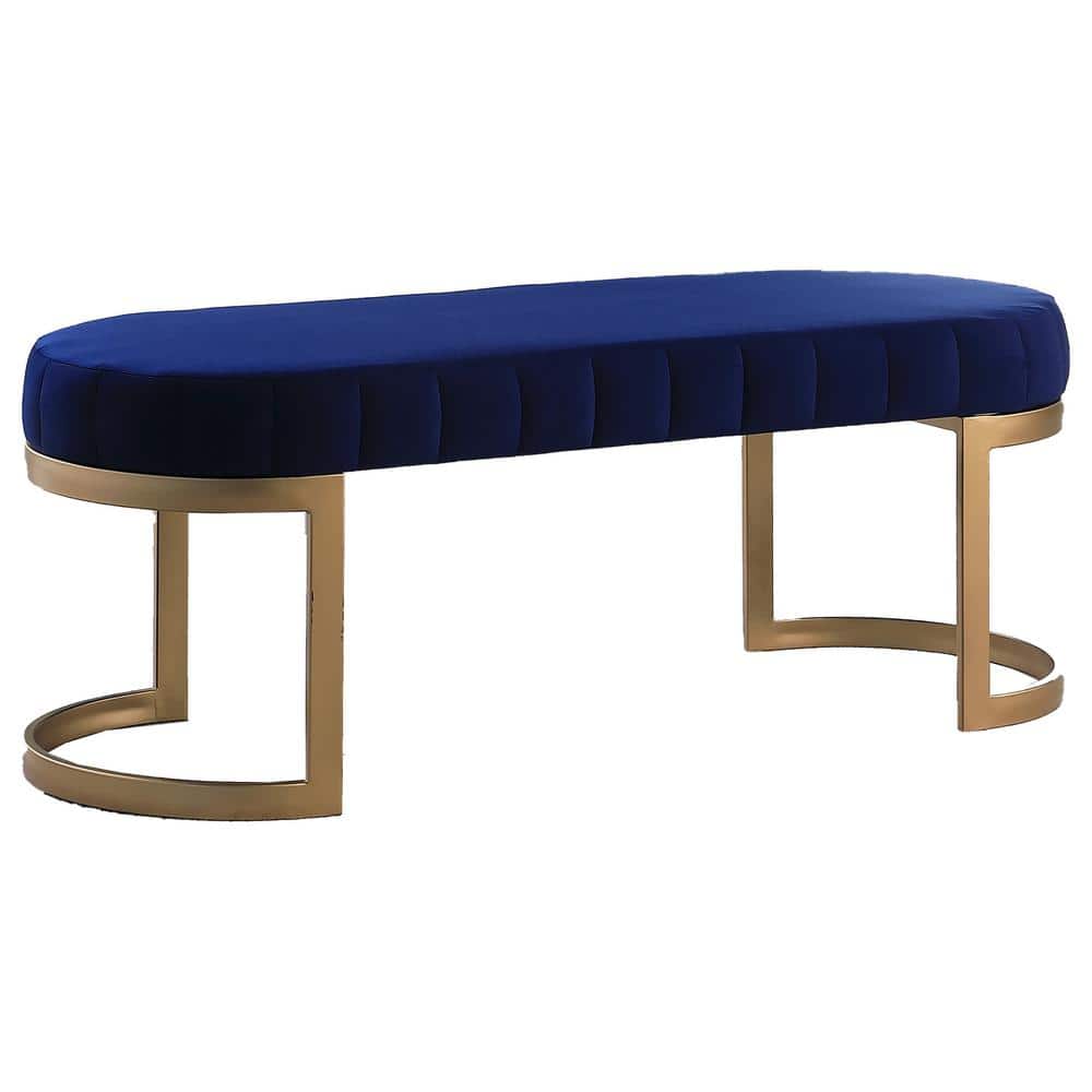 Best Master Furniture Mae Blue Velvet Bronze Accent Bench 49.5 in. D x ...