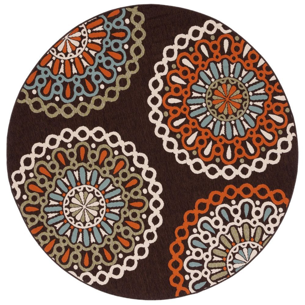 SAFAVIEH Veranda Chocolate/Terracotta 8 ft. x 8 ft. Geometric Floral ...
