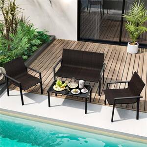 Costway 4-Piece Metal Rattan Patio Conversation Set with Heavy-Duty ...