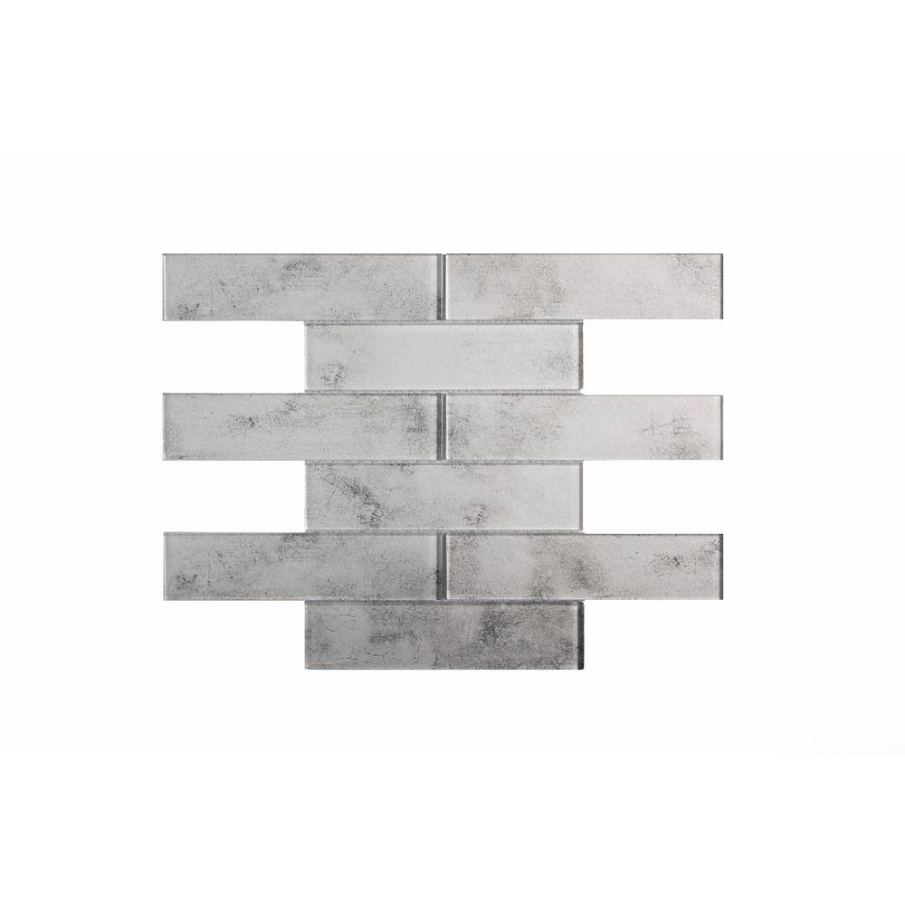 Apollo Tile Light Gray 2 in. x 8 in. Polished Glass Mosaic Tile Sample ...