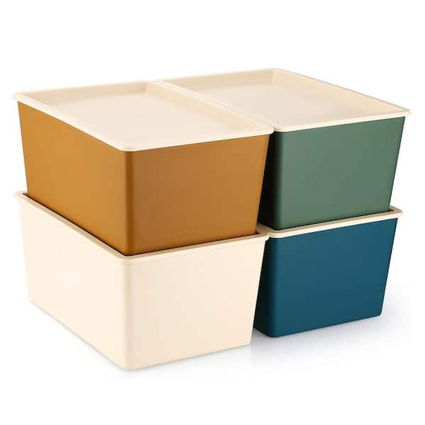 Multi-Colored 10.4 in. x 5 in. Plastic Decorative Box Set of 4 with Lid ...