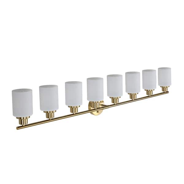 GMGSROM 52 in. 8-Light Gold Bathroom Vanity Light Fixture with Frosted ...