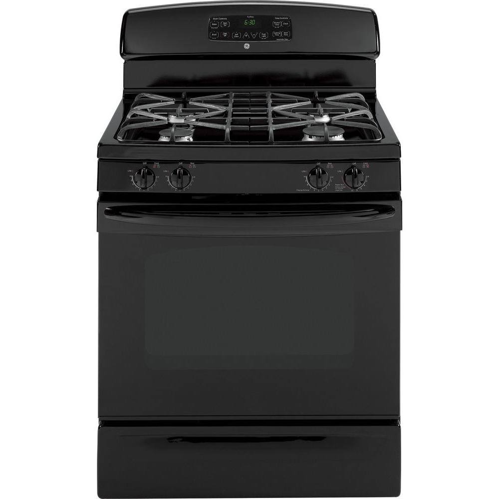 GE 5.0 cu. ft. Gas Range with Self-Cleaning Oven in Black JGB281DERBB ...