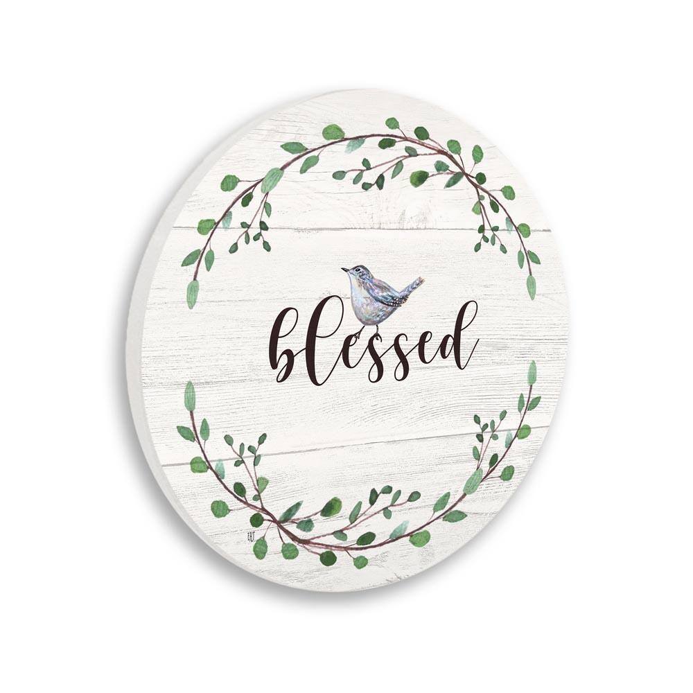 Stupell Industries Charming Blessed Phrase Blue Bird and Wreath by ...