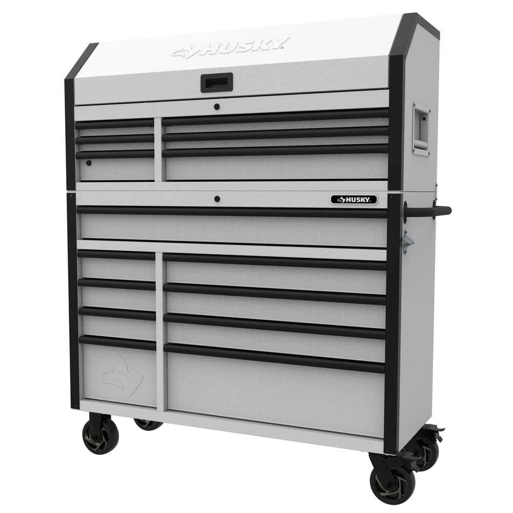 Husky Heavy-Duty 52 in. W 15-Drawer Matte White Steel Rolling Tool ...