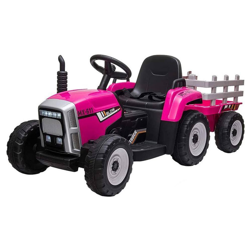 Garvee 12-Volt Ride On Tractor, Electric Vehicle Toy with Trailer and ...