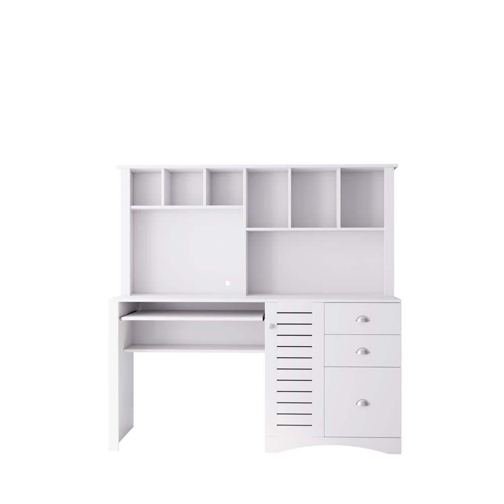 wetiny 23.62 in.W Retangular White Wood, 3-Drawers Computer Desk with ...