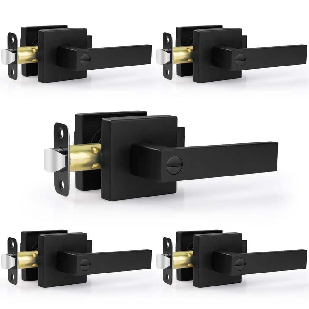 Wudkey 5-Piece Door Lever Lock Set in Matte Black, Heavy Duty Square ...
