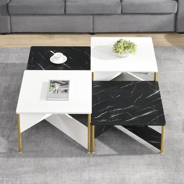 39.4 in. L Black+White Square Wood Nesting Coffee Table Set of 4 ...