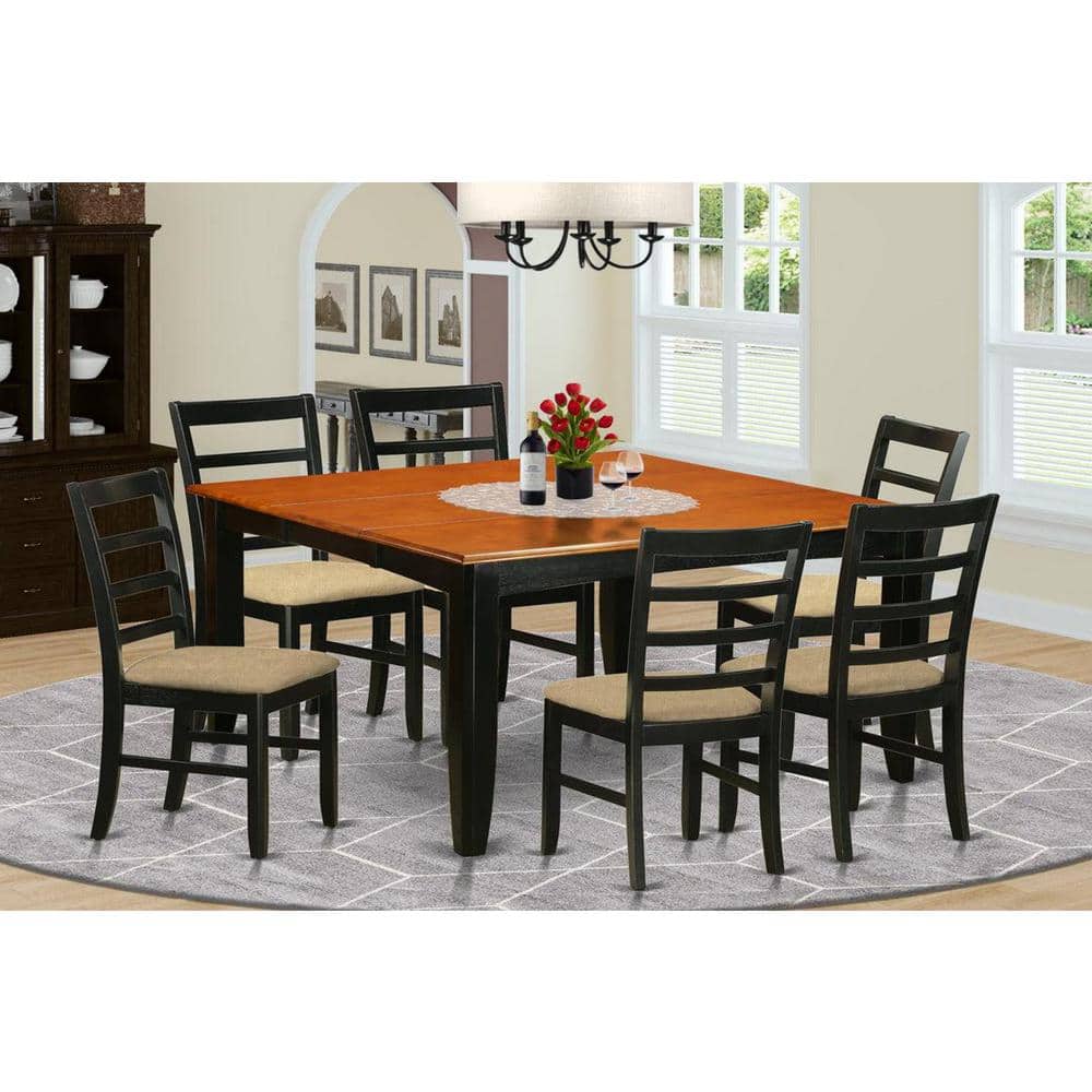 East West Furniture 7-Piece Square Black & Cherry Finish Solid Wood Top ...