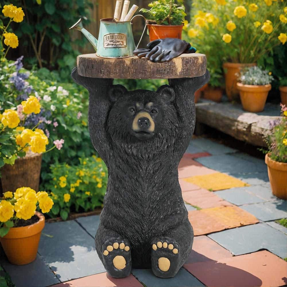 Black Bear Statue Outdoor Garden Patio Decoration Black Bear Side Table ...