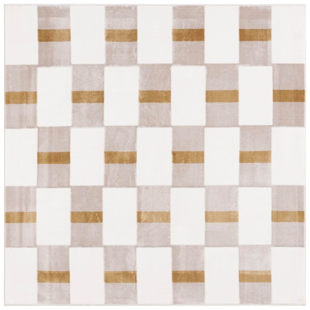 SAFAVIEH Groove 7 ft. x 7 ft. Ivory/Gold Geometric Checkered Square ...