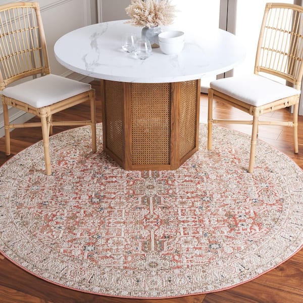 SAFAVIEH Vivaldi 7 ft. x 7 ft. Rust/Ivory Floral Border Round Area Rug ...