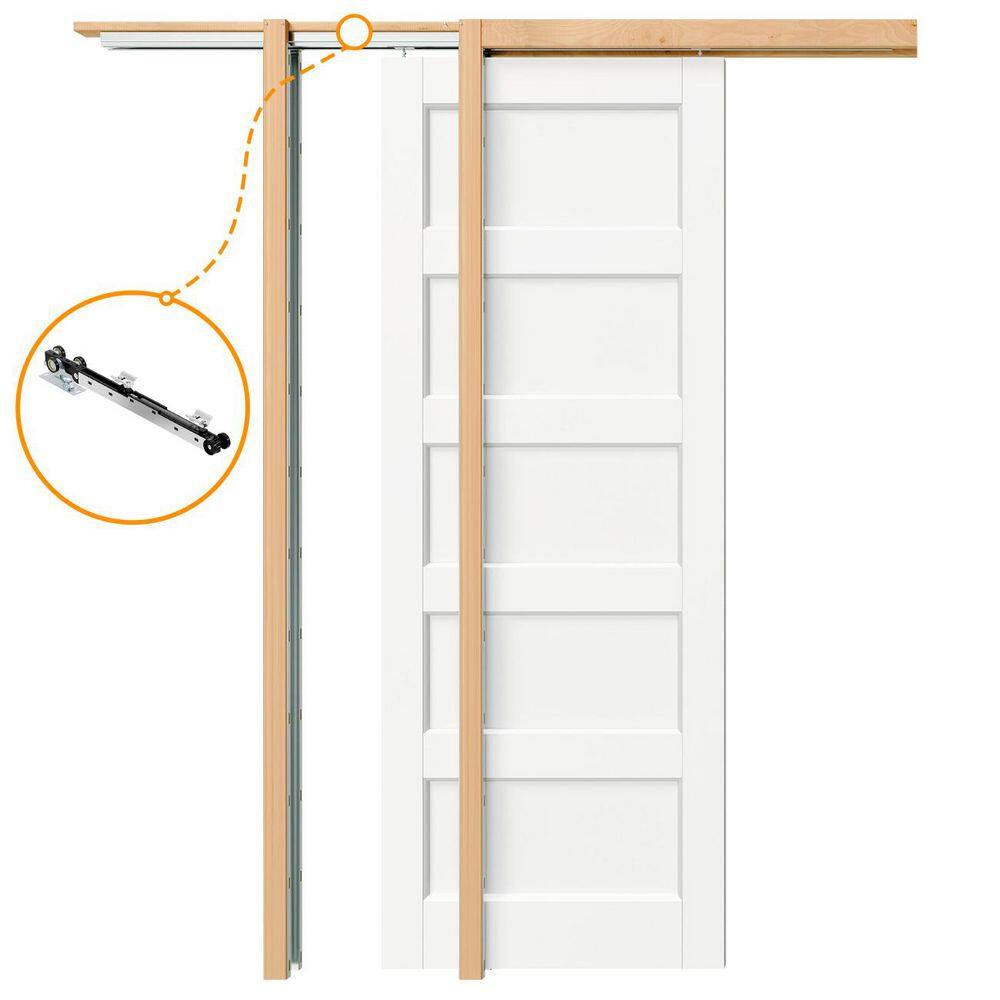 TENONER 56 in. x 80 in. White Primed Pine and MDF. Composite 5-Panel ...