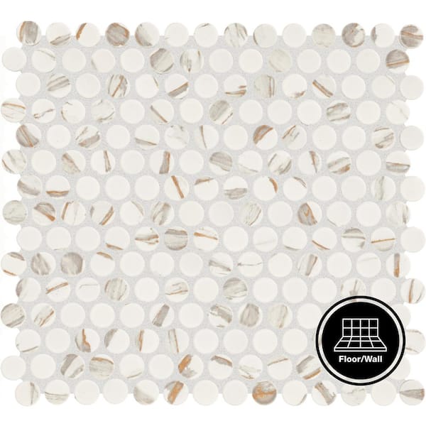 Daltile Restore Calacatta 11 in. x 10 in. Glazed Ceramic Penny Round Mosaic Tile (121.5 sq. ft ...