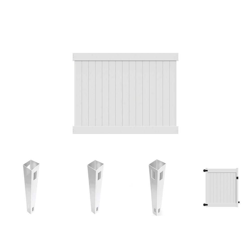 Veranda Linden 6 ft. H x 8 ft. W White Vinyl Privacy Fence Panel with 5 ...