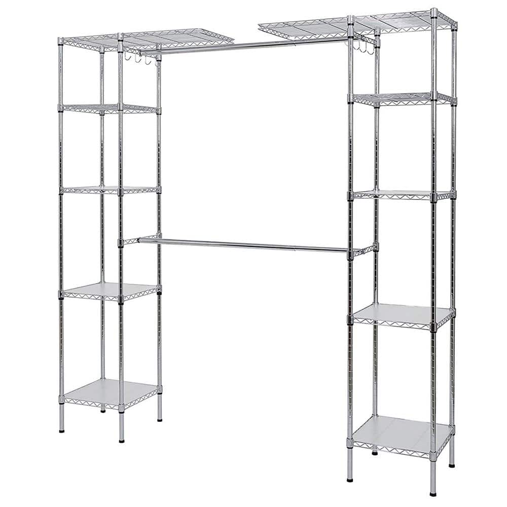 Muscle Rack Chrome Wire 10-Shelves 2-Hanger Bars Steel Closet System ...