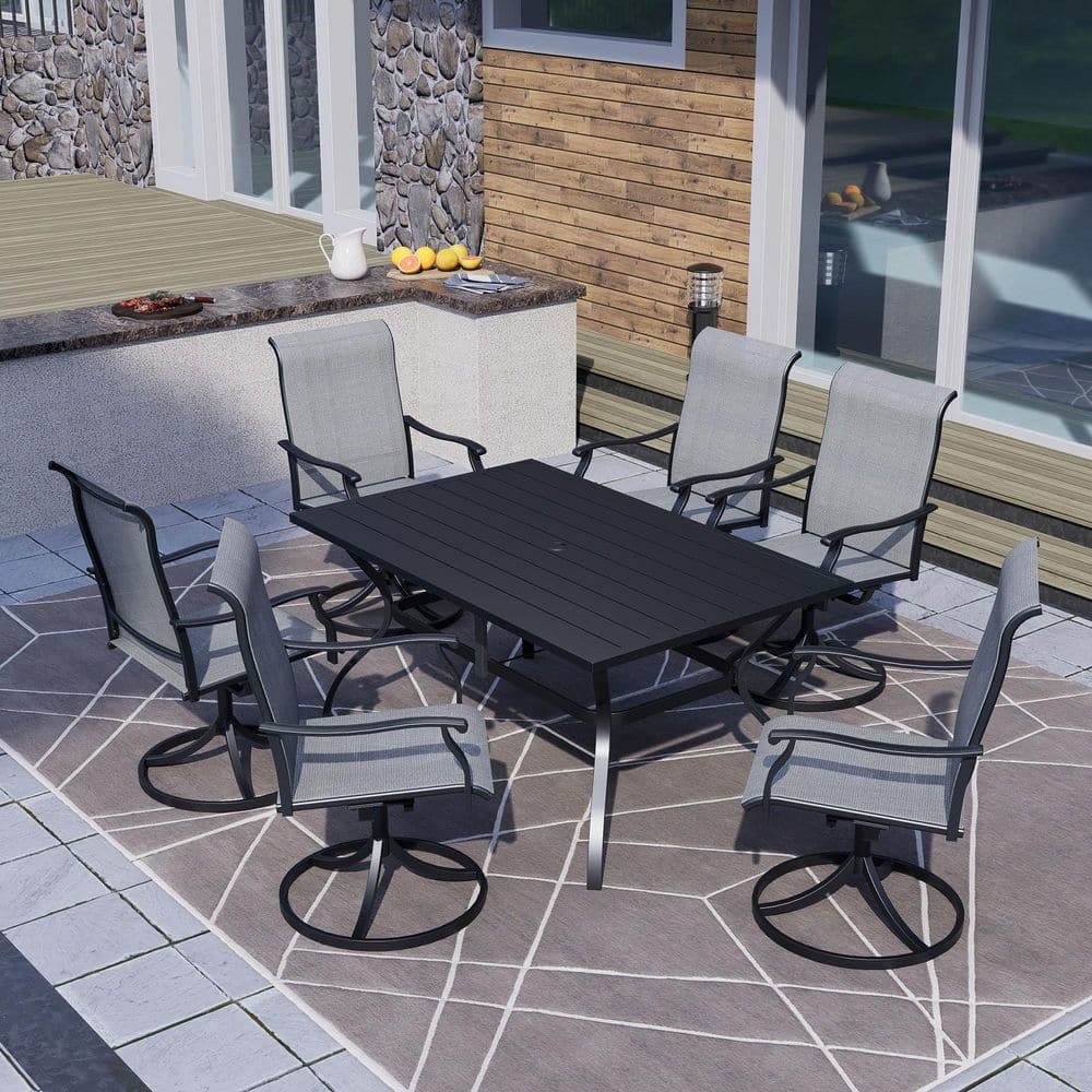 Anmutig 7-Piece Metal Patio Dining Set with Six Swivel Chairs BT230 ...