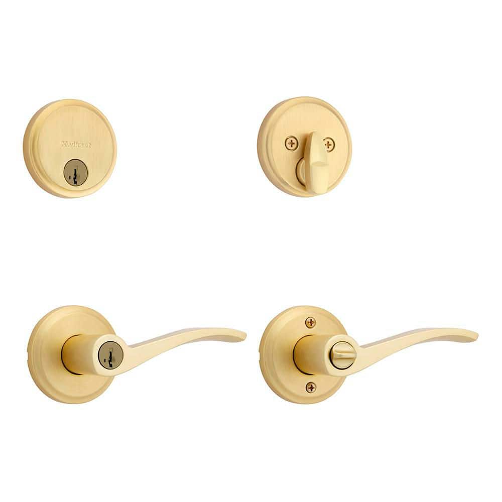 Kwikset Sedona Satin Brass Keyed Entry Door Handle and Single Cylinder ...