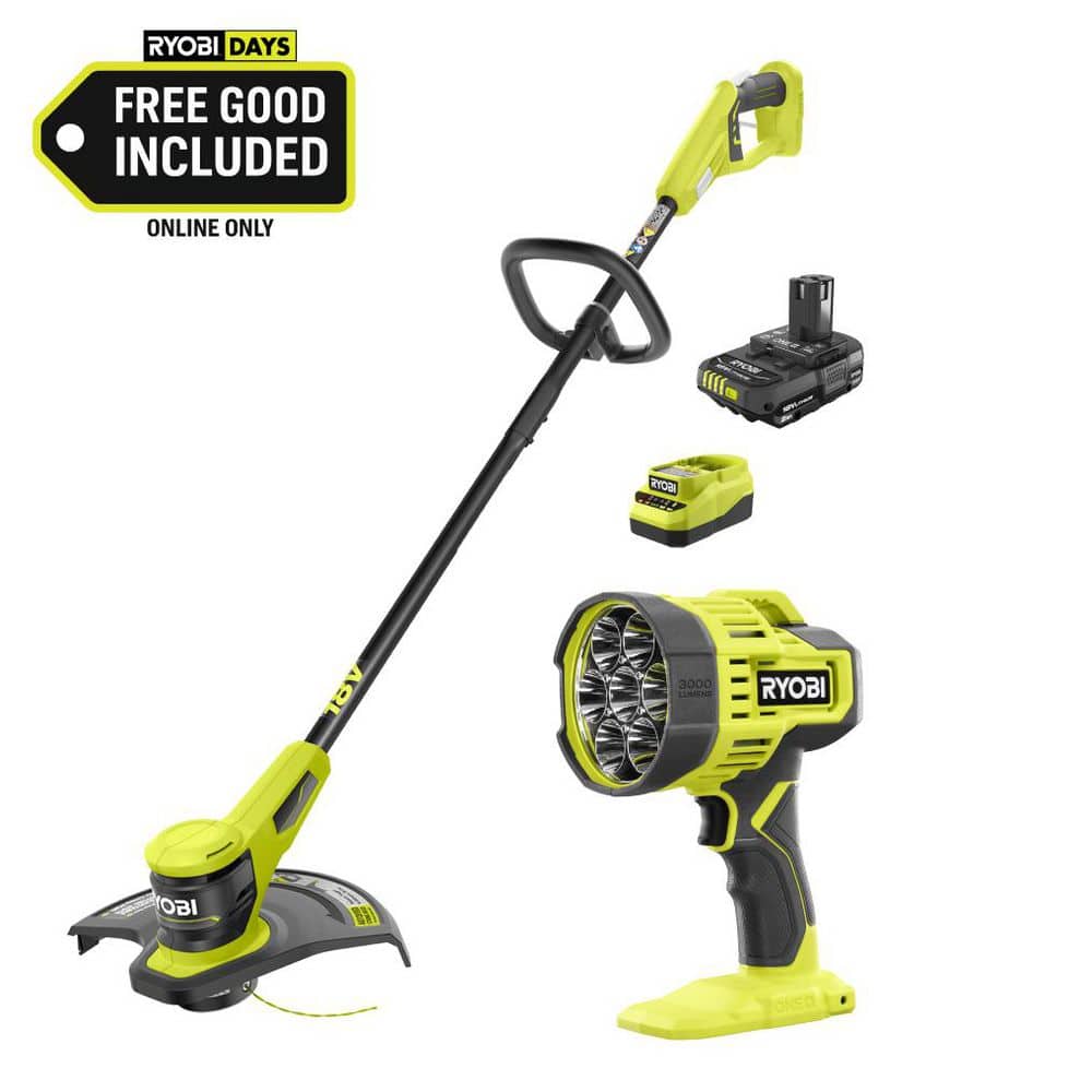 RYOBI ONE+ 18V 13 in. Cordless Battery String Trimmer with 2.0 Ah ...