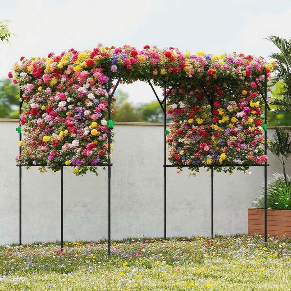 87.8 in. x 87.8 in. Black Steel Garden Arbor Garden Arch Trellis Metal ...