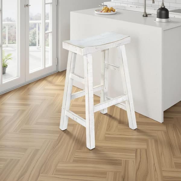 Benjara Rena White Wood Frame Bar Stool (Set of 2) BM325456 - The Home ...