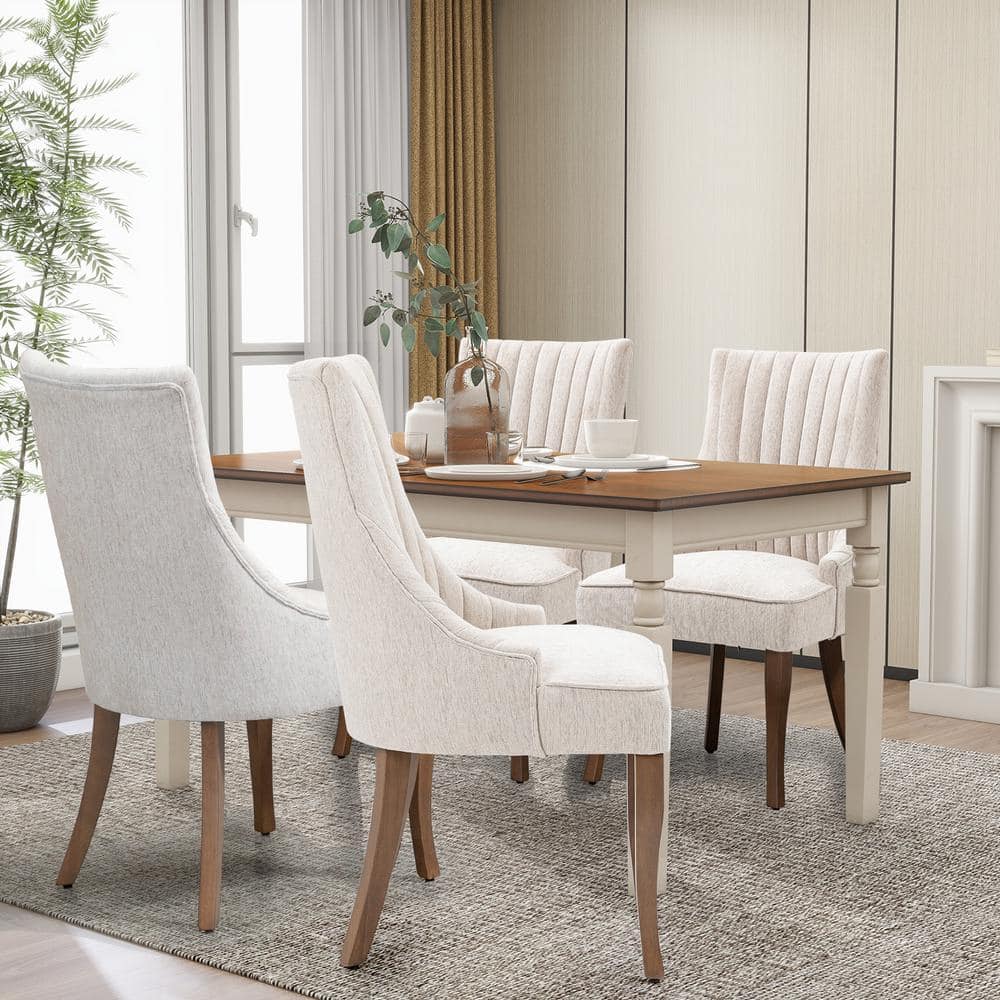 WONDER COMFORT Comfy Beige Linen Channel Tufted Upholstered Dining ...