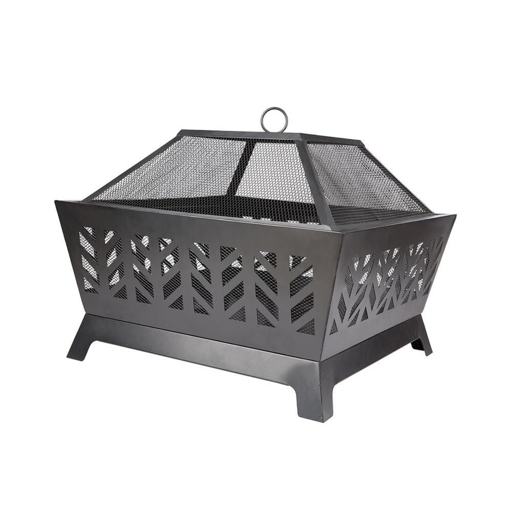 itapo 25.98 in. x 22.83 in. Square Metal Wood Burning Black Fire Pit S ...