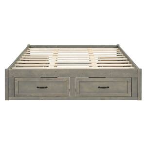 anpport Rustic Antique White Wood Frame Queen Platform Bed with 6 ...