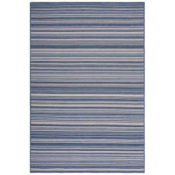 SAFAVIEH Escape Blue/Beige 5 ft. x 8 ft. Machine Washable Striped Area ...