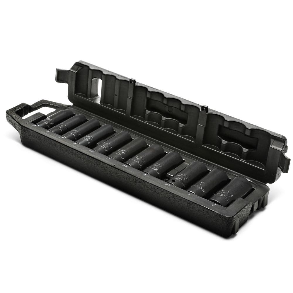Husky 1/2 in. Drive SAE 6-Point Deep Impact Socket Set with Storage ...