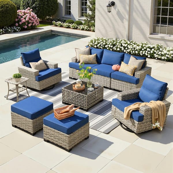 HOOOWOOO Merritt 9-Piece Wicker Outdoor Furniture Patio Conversation ...