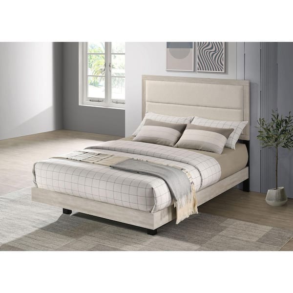 Coaster Trenton Rustic Cream Wood Full Panel Bed with Cream Boucle ...