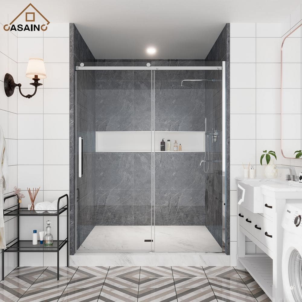 CASAINC 60 in. W x 76 in. H Sliding Frameless Shower Door in Chrome ...